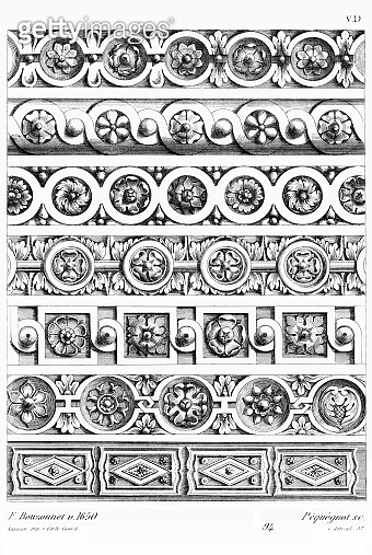 Friezes, by F. Bouzonnet, ca. 1650 (7 patterns), Louis XIV period, by ...