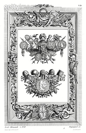 Frame and Trophies, German school, ca. 1715 (3 patterns), Louis XIV ...