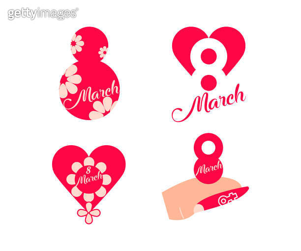 Set of 4 March 8 logos. Women's day 8 march icon set from modern heart ...