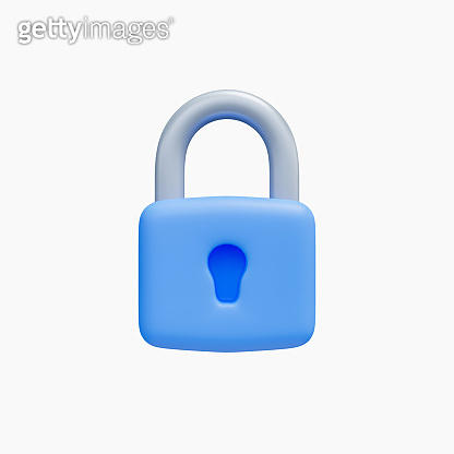 3D render blue closed lock minimal style icon. Safety, security, and ...