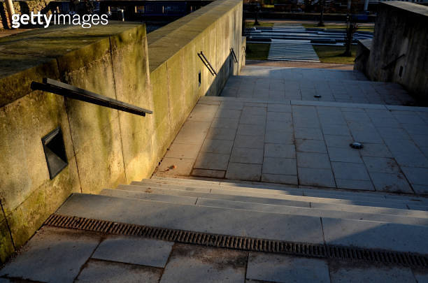 stairs and ramps for wheelchairs made of good-looking concrete. stone ...
