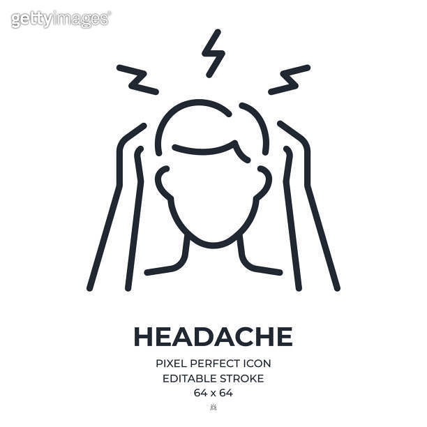 Headache editable stroke outline icon isolated on white background flat ...