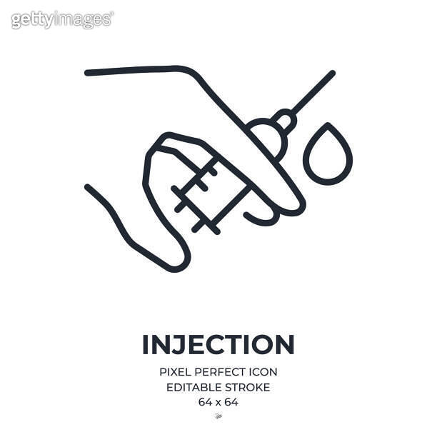 Injection concept editable stroke outline icon isolated on white ...