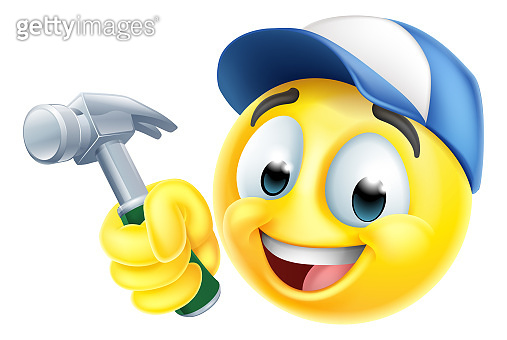 Handyman Cartoon Emoji Emoticon Face With Hammer (1402292629) - 게티이미지뱅크