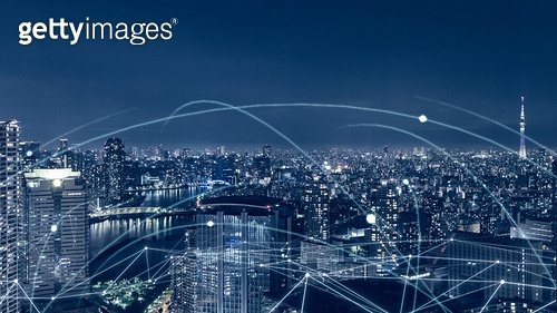 Smart city, digital world, Global communication network concept. 6G ...