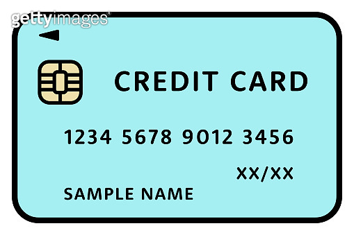 Simple line drawing illustration of credit card (light blue ...