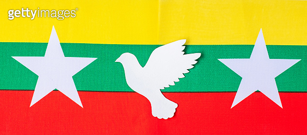 Support for Myanmar people, peace dove with flag of Myanmar. Freedom ...