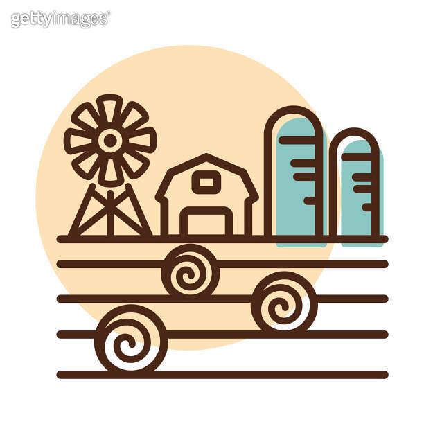 Farm landscape with barn, haystack and granary (1384295052) 일러스트, 무료 ...
