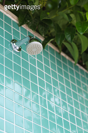 Outside Shower With Water Spray At Swimming Pool Tropical Showers At