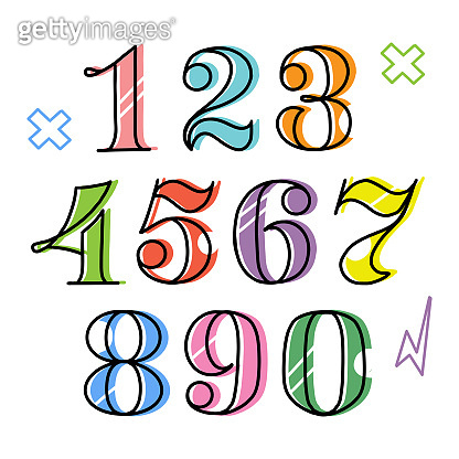 set of numbers and numbers in lettering style. font for mathematics ...