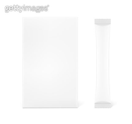 Universal blank cardboard box with stick mockup. Frontal view ...
