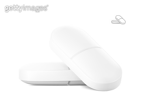 Realistic oblong convex tablet with break line mockup. 이미지 (1410583079 ...