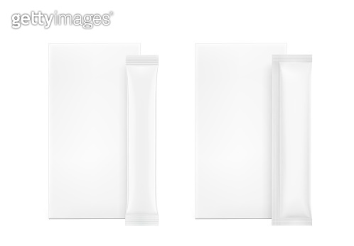 Universal blank cardboard box with sticks mockup. Frontal view ...
