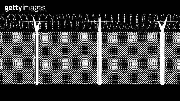 Alpha channel of the fence with barbed wire coil on top 이미지 (1425227084 ...