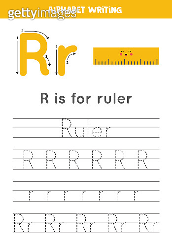 Learning English alphabet for kids. Letter R. Cute kawaii ruler ...