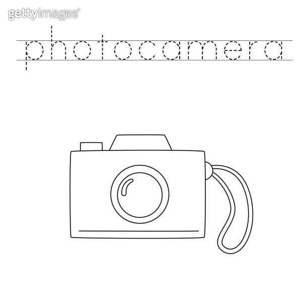 Trace the letters and color photo camera. Handwriting practice for kids ...