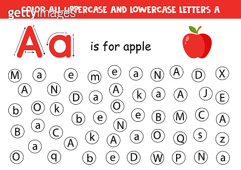 Find and color all letters A. Educational worksheet for learning ...
