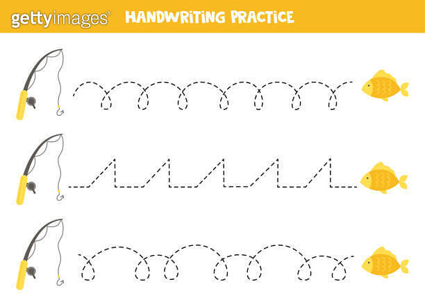 Tracing lines for kids. Fishing rod and fish. Writing practice ...