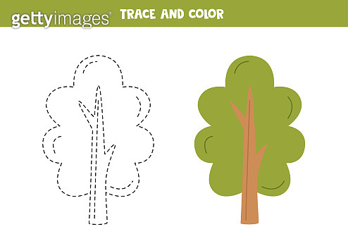 Trace and color cartoon tree. Worksheet for children. (1405600657) 일러스트 ...