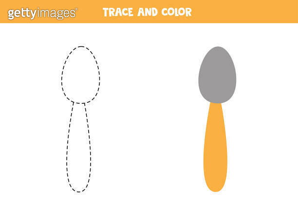 Trace and color kitchen spoon. Worksheet for children. (1385038610 ...