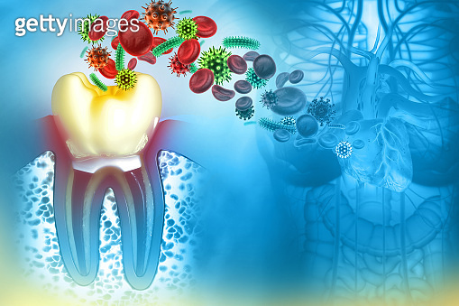 Human tooth with microscopic bacterias and viruses. Germs, Dental ...