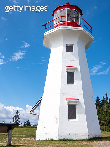 Back view of Cape Gaspe lighthouse in Forillon park, Gaspe, Quebec ...