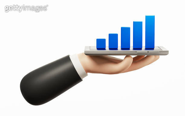 Businessman hand showing growth financial 3d trade graph of digital ...