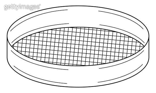Hand drawn sieve for sifting flour. Tool used in bakery and cooking ...