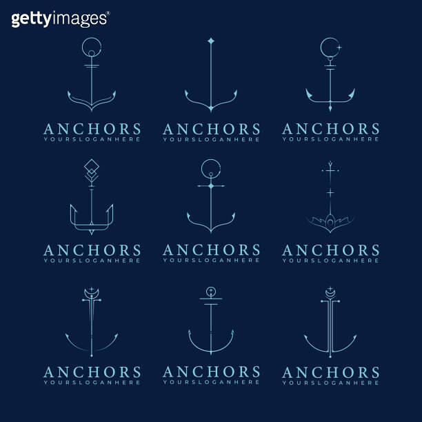 bundle and set of nautical anchor logo simple line art vector ...