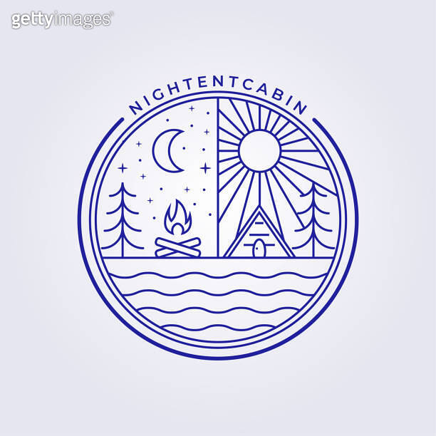 line night tent cabin cottage logo vector icon symbol illustration ...