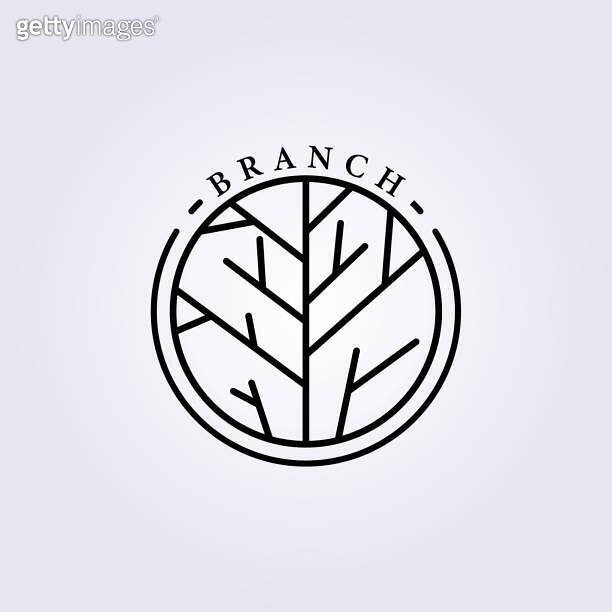 creative simple line tree badge emblem logo template vector ...