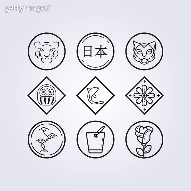 set and bundle of kamon, japanese family symbol logo stamp vector ...