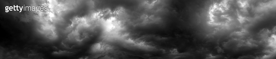 Panorama Dark sky and dramatic black cloud before rain.Tropical cyclone ...