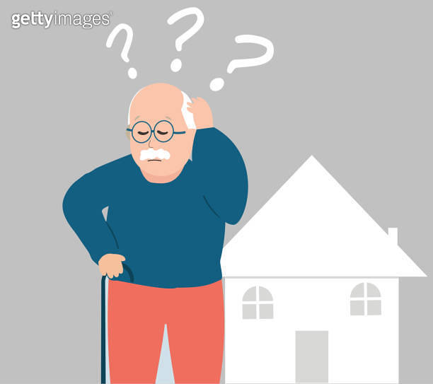 Old man lost his way and needs help. Elderly male walking on street ...