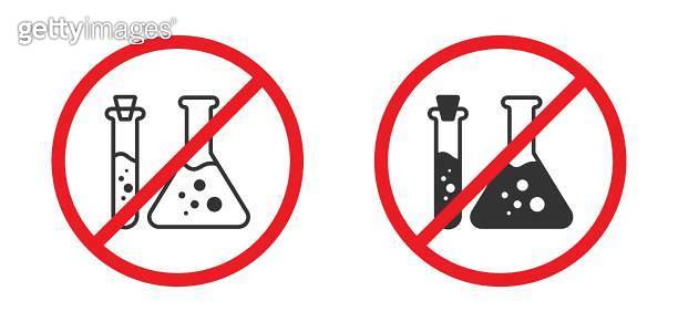 Prohibited flask symbol. No chemicals icon. No additives sign. Vector ...