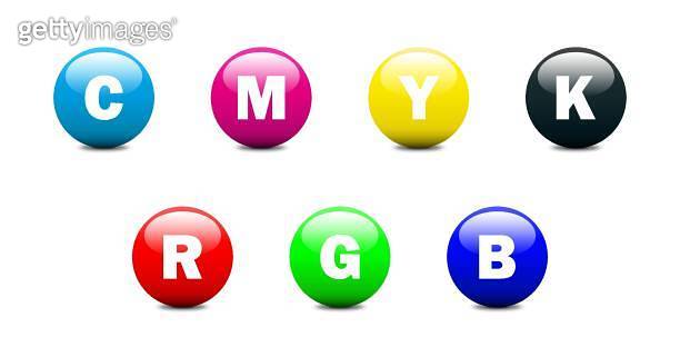 CMYK and RGB colorful glossy spheres. Cmyk icons. Rgb colors. Flat ...
