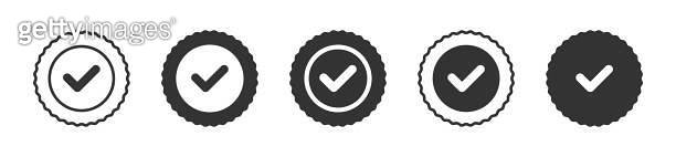 Profile verification check marks icons. Stickers with tick. Vector ...