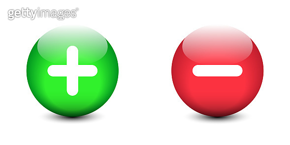 Plus minus in 3d style colorful buttons with shadows underneath ...