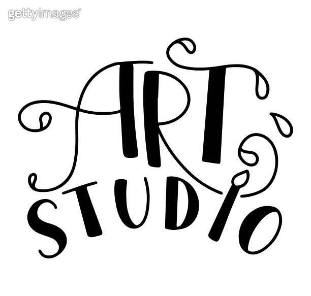 Art studio - black lettering isolated on white background. Vector ...