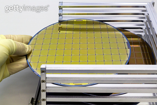 Silicon Wafers in steel holder box take out by hand in gloves- A wafer ...