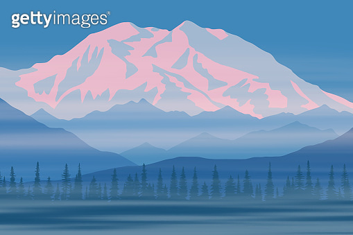 Vector drawing of Denali - McKinley, Alaska, traveling in the mountains ...