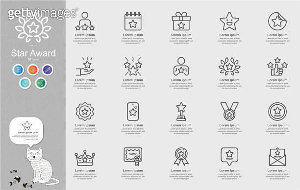 Star Award Line Icons Content Infographic (1387226320) 일러스트, 무료 일러스트 ...
