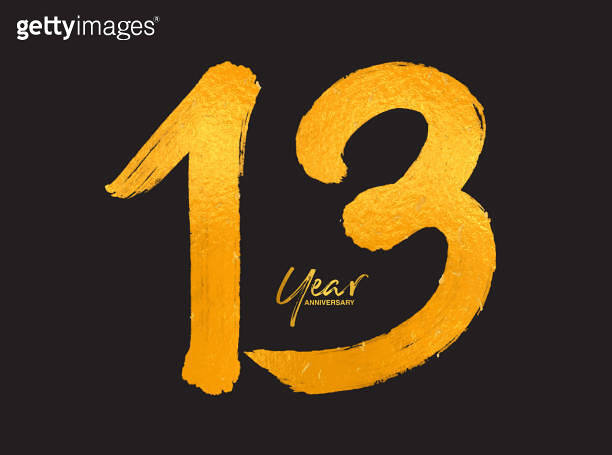 Gold 13 Years Anniversary Celebration Vector Template, 13 Years design ...