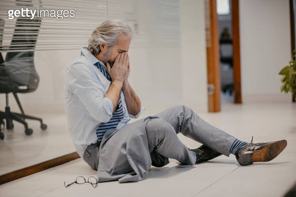 Old senior business man work hard and feel tired and exhausted at ...