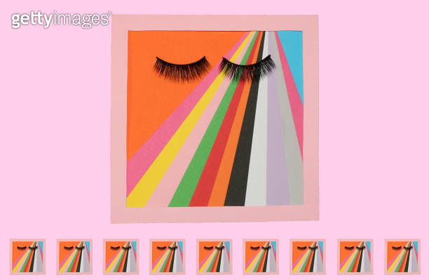 small colorful frames with eyelashes at the bottom of the pink ...