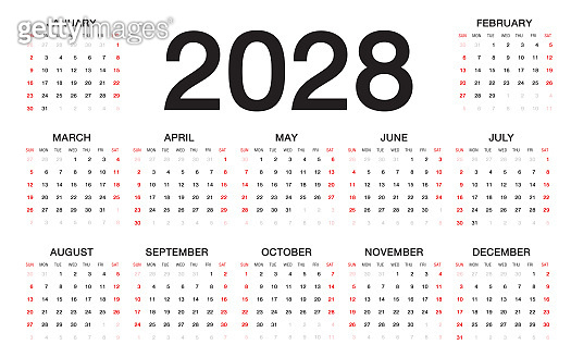 Calendar 2028 template vector. Set of 12 Months calendar 2028 year for ...