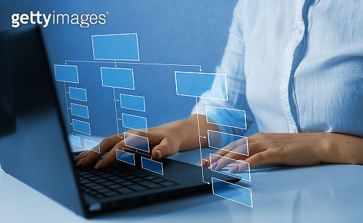 Business process and workflow automation with flowchart. Scheme of hierarchy management of ...