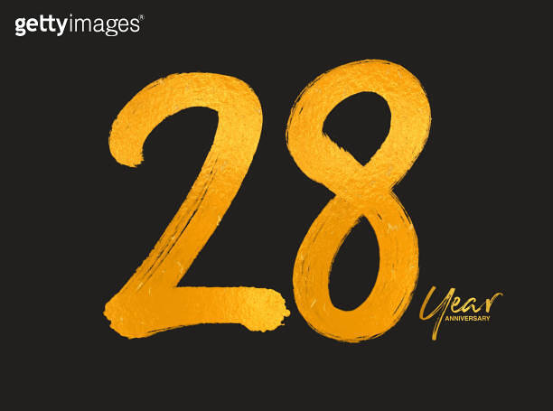 Gold 28 Years Anniversary Celebration Vector Template, 28 Years emblem ...