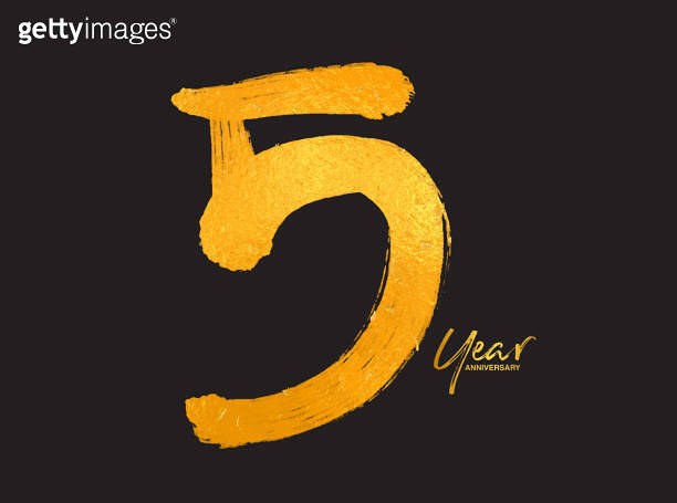 Gold 5 Years Anniversary Celebration Vector Template, 5 Years design ...