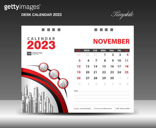 November 2023 template. Desk Calendar 2023 template with circle frame ...